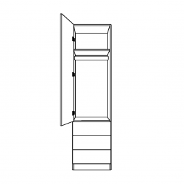 Single width wardrobe with full long hanging space and 3 external drawers
