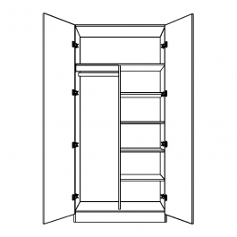Double width wardrobe with half width full height shelving and half ...