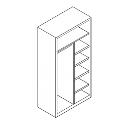 Double width wardrobe with half width full height shelving and half ...
